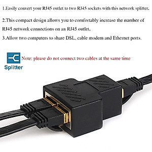 ANRANK RJ45 Splitter Adapter 1 to 2 Dual Female Port CAT7/6/5e/5 LAN Ethernet Converter (Black)