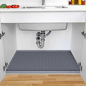 YJ.GWL Sink Shelf Liner for Kitchen Bathroom Waterproof, 34" x 22" Cuttable Silicone Under Kitchen Sink Drip Tray, Thicker Flexible Sink Cabinet Protector Mats Grey