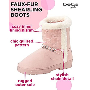 bebe Girls' Winter Boots - Quilted Faux-Fur Shearling Boots (Little Girl/Big Girl), Size 2 Little Kid, Blush