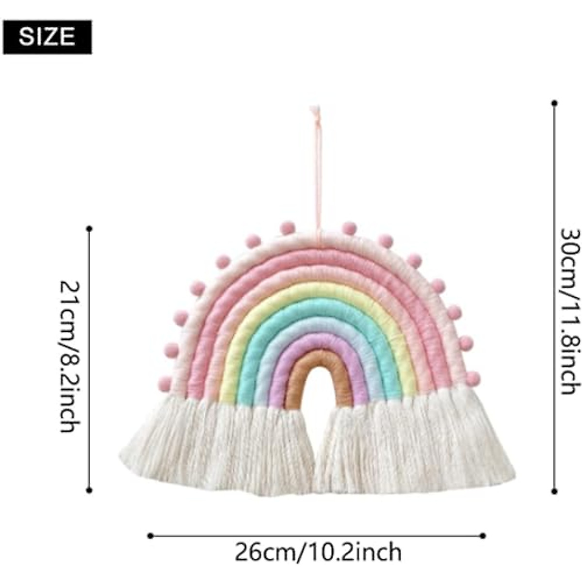 Large Macrame Rainbow Wall Hanging Decor Pom Pom Garland Rainbow Decor for Kids Room Girls Bedroom Baby Shower Nursery Decorations