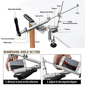 Upgraded RUIXIN PRO RX-008 Professional Knife Sharpener with 10 Whetstones, 360° Rotation Flip Design Fixed-Angle Stainless Steel Kitchen Chef Knife Sharpening Kit Abrasive Holding System Tools