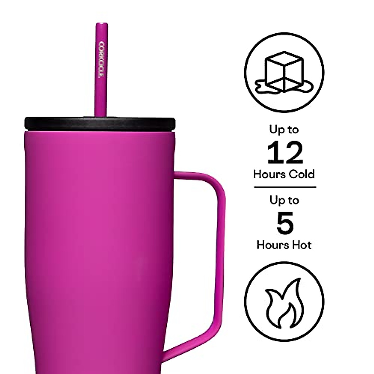 Corkcicle Tumbler With Straw,Lid, and Handle, Reusable Water Bottle, Triple Insulated Stainless Steel Travel Mug, BPA Free, Keeps Beverages Cold for 12 Hours and Hot for 5 Hours, Berry Punch, 30 oz