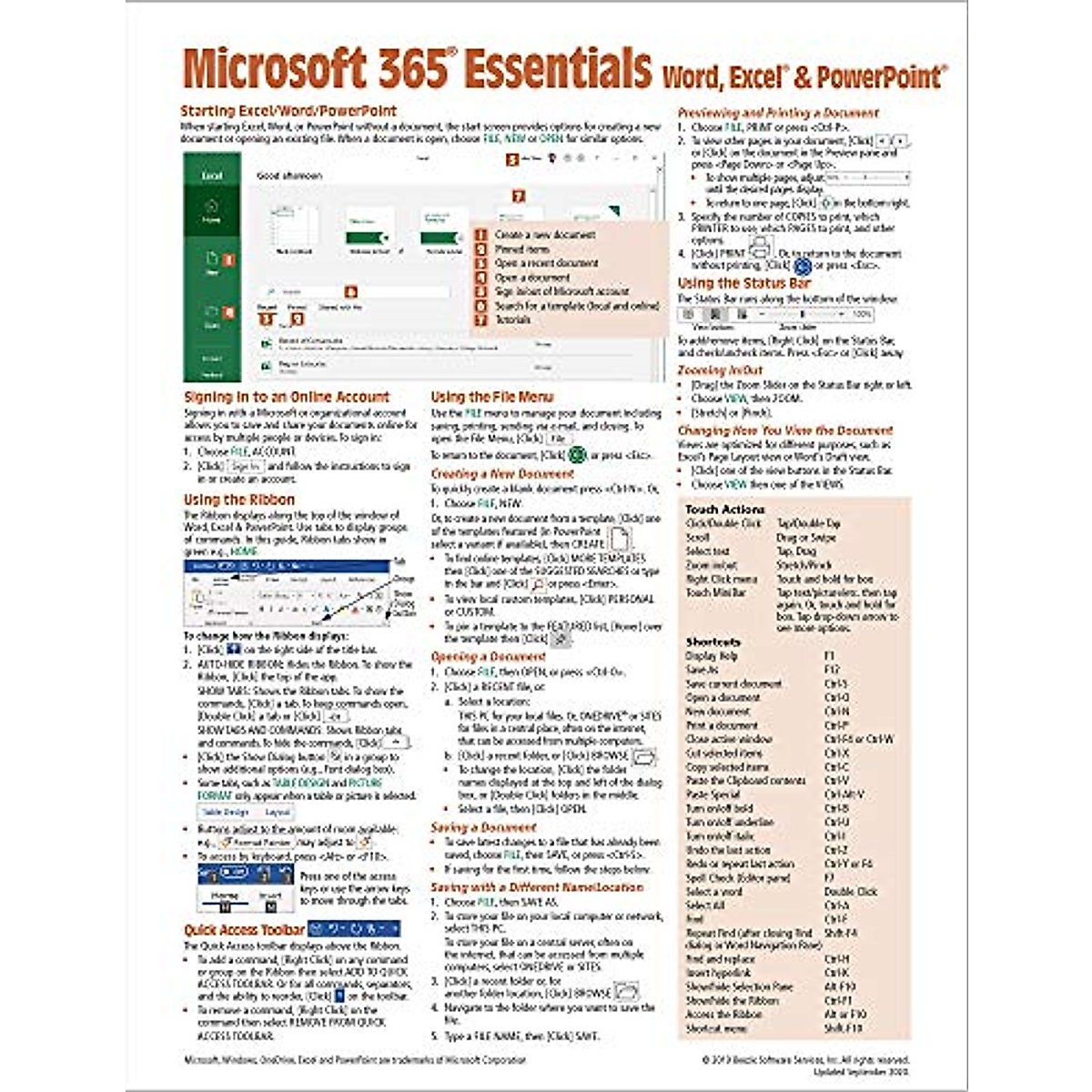 Microsoft 365 (Office 365) Essentials Quick Reference Guide - Windows Version (Cheat Sheet of Instructions, Tips & Shortcuts - Laminated Card)