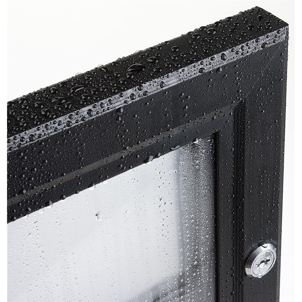 Weather Resistant, Magnetic Surface, Bulletin Board with Swing-Open Locking Door, Wall Mounted, Matte Black Finish Aluminum Frame, with Header, for Indoor Or Outdoor Use