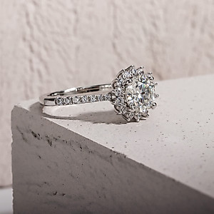 Raivari Solitaire Engagement Rings for Women Halo Ring Promise Rings for her 933Sterling Silver plated White Gold Rings for Women 1.0ct D Color VVS1 Clarity Moissanite