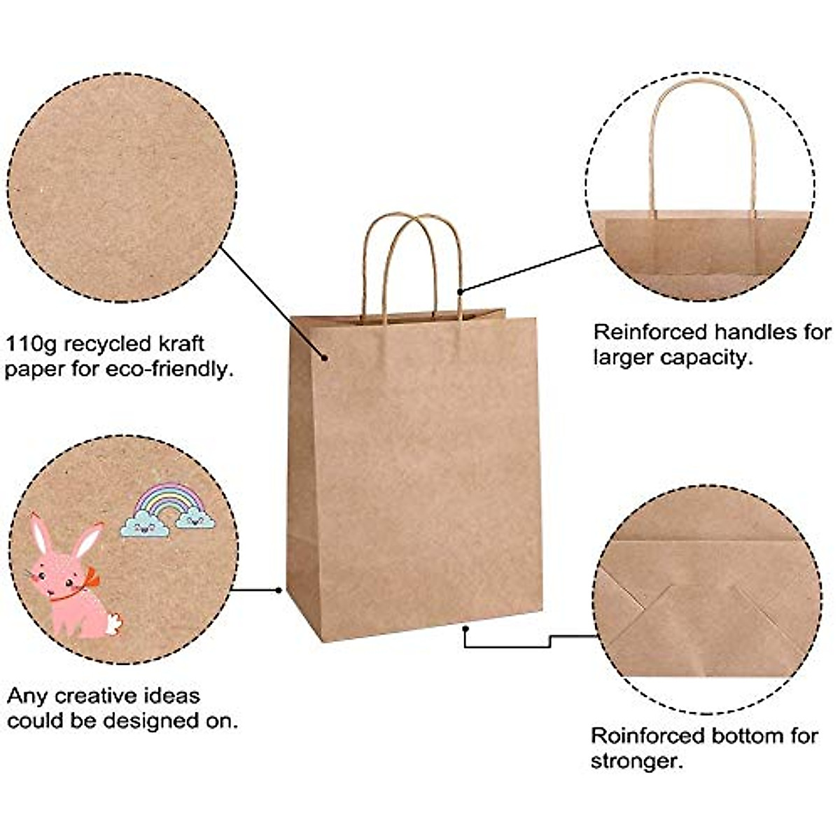 100pcs Kraft Paper Bags 7.9x4.25x10.6" Gift Bag with Handles for Wedding Party Craft Retail Packaging,Recycled Twist handles Brown Shopping Bags (Brown,S-100)