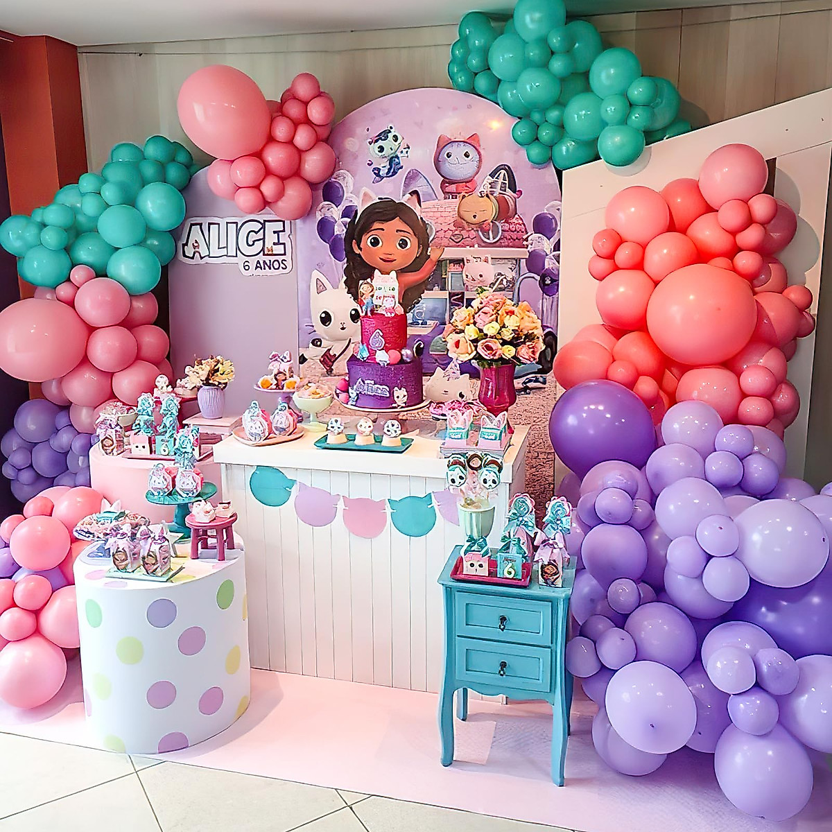 BBeiPulAs 73Pack Pink Purple Blue Balloons 12 Inch Pink Teal Purple Balloons Confetti Latex Balloons for Unicorn Themed Gabby Dollhouse Party Birthday Decorations