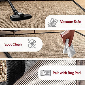 nuLOOM 2'6"x8 Elijah Seagrass Area Rug, Black, Solid Farmhouse Style, Cotton Bordered, Basketweave, Natural Fiber, For Bedroom, Dining Room, Living Room, Hallway, Office, Kitchen, Entryway