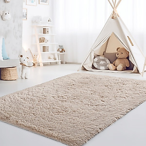 CRUGZ Pure Beige Area Rug 5x7 Feet, Ultra Soft Tan Rugs for Living Room Decor, Shaggy Fluffy Camel Taupe Rug for Bedroom, Nursery Home Decor 60x84 Inch Beige Alfombras para Salas (5'x7' Beige/Tan)