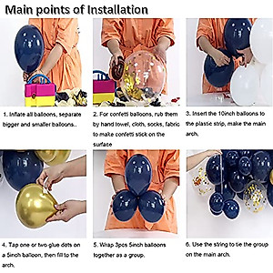 Navy Blue Gold White Balloon Arch Garland Kit-134pcs, 4 Size Navy Blue, White, Metallic Chrome Gold And Confetti Balloons For Baby&Bridal Shower, Birthday Party, Wedding, Graduation, Anniversary Party