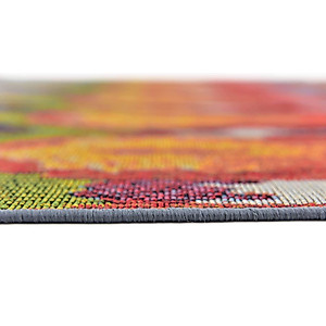 Unique Loom Outdoor Modern Collection Area Rug - Ikat (5' 4" Square, Multi/ Burgundy)