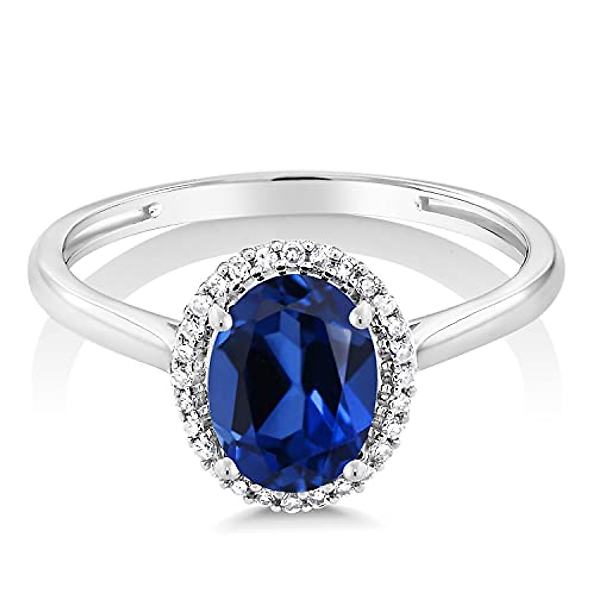 Gem Stone King 10K White Gold 8X6MM Oval Gemstone Birthstone & White Diamond Halo Engagement Ring | Wedding Anniversary Promise White Gold Ring For Women | Size 5,6,7,8,9