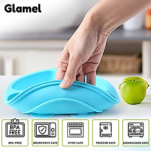 Glamel Baby Plates - Toddler Plates with Suction, Divided suction plates for baby for Toddlers, 100% Silicone, Microwave & Dishwasher Safe | 3 Pack - silicone plates for baby