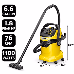 Kärcher - WD 5/P Multi-Purpose Wet-Dry Vacuum Cleaner - 6.6 Gallon - With Attachments – Blower Feature, Semi-Automatic Filter Cleaning, Space-Saving Design - 1100W - 2022 Edition,Yellow