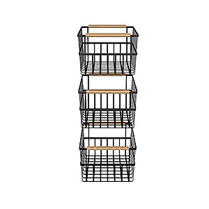 Oceanstar Metal Wire Organizer Bin Handles WBHB1910 Basket Set, One-Size, Black, 3 Count