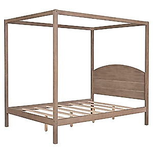 Canopy Bed Frame Full Wood 4-Poster Panel Beds Modern Full Size Platform Bed with Headboard, No Box Spring Needed, Brown Wash