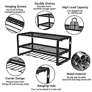 BaiYuan Power Tool Organizer with 5 Drill Holder, Wall Mount Garage Tool Organizers and Storage Rack, 3 Layers Heavy Duty Metal Tool Shelf, Cordless Drill Storage or Drill Charging Station