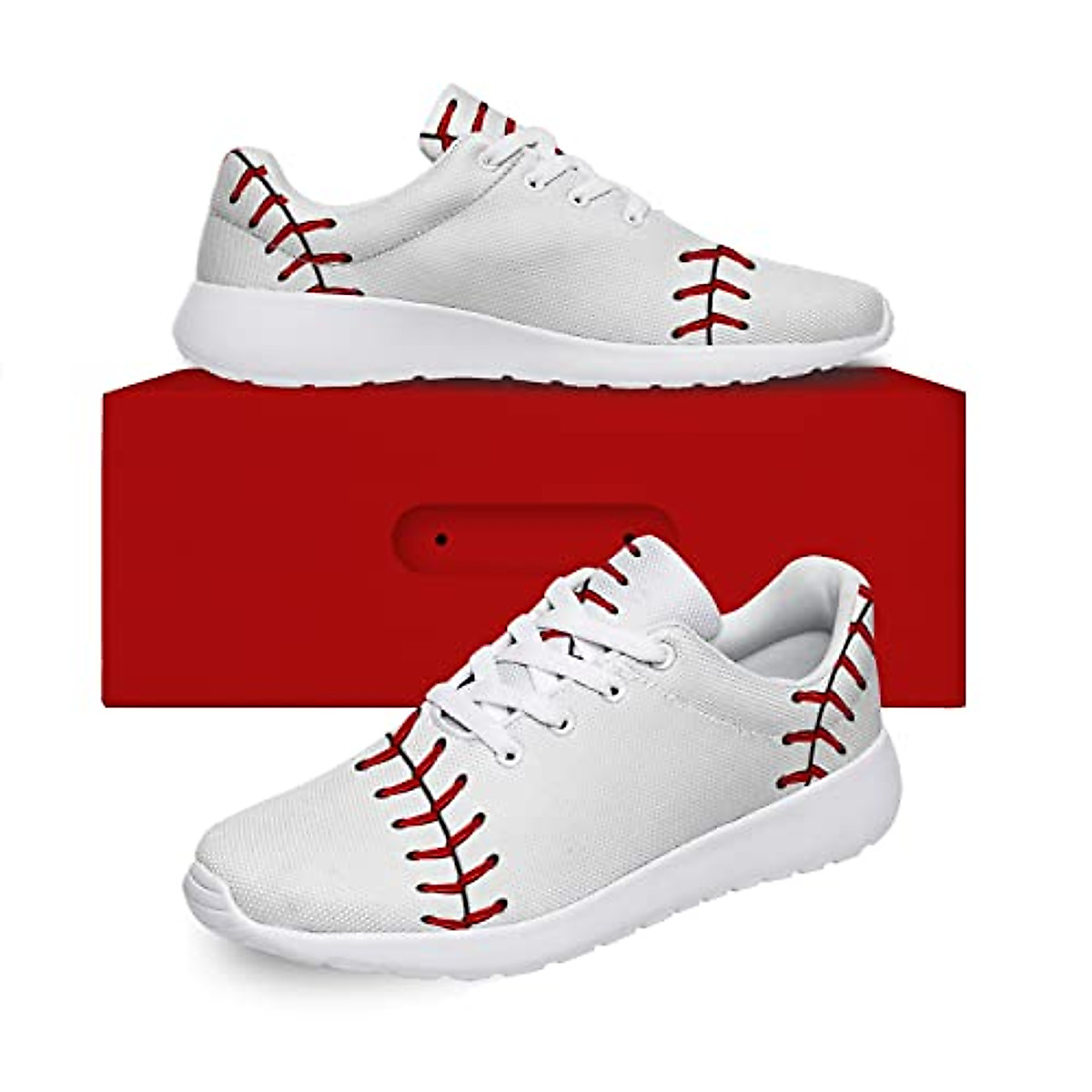 lodaden Women's Tennis Shoes White Baseball Softball Stitch Laces Running Sneakers Casual Lightweight Walking Shoes Gifts for Female Friends,US Size 12 Women/10.5 Men