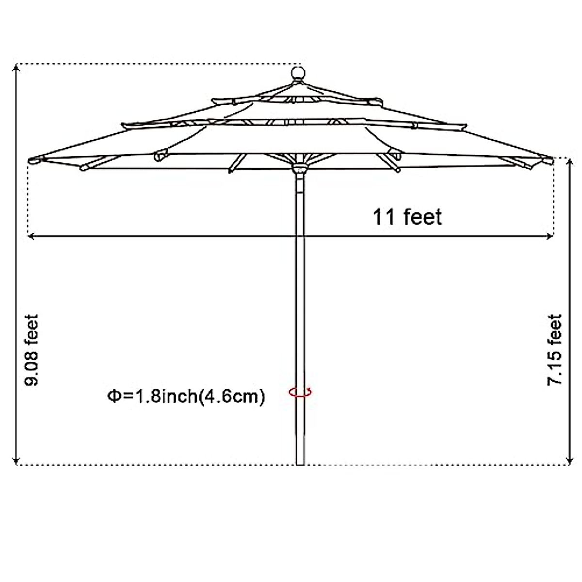 EliteShade USA 10-Year-Non-Fading Sunumbrella 11Ft 3 Tiers Market Umbrella Patio Outdoor Cylinder Auto Push-up Table Umbrella with Ventilation,Heather Beige