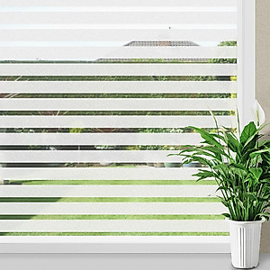 Donox Window Privacy Film UV Protection Static Window Film Non-Adhesive Window Film Beautiful and Simple for Home Office Striped Patterns 35.4 x 78.7 Inch