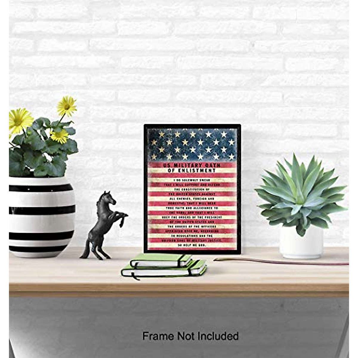 Military Oath of Enlistment - Patriotic American Flag Wall Art Decor, Decoration - Gift for Soldiers, Army, Navy, Air Force, Marines, Coast Guard, Veterans, Vets-UNFRAMED Poster Print 8x10 Photo