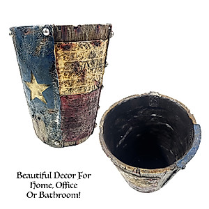 Urbalabs Rustic Texas Flag Distressed Western Rustic Bathroom Trash Can Office Waste Basket Country Decor Rustic Office Garbage Can Cowboy Gun Decor Bathroom Decor Man Cave Western Waste