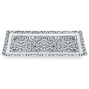 GAC Great American Classics Florentine Designed Charcoal Tempered Glass Rectangular Serving Tray on Glass Ball Legs Break and Chip Resistant – Oven Proof – Microwave Safe Decorative Platter