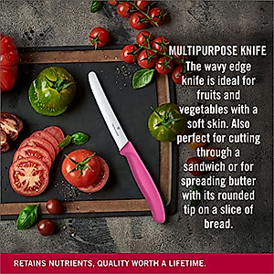 Victorinox Swiss Classic Round Tipped Stainless Steel Utility Knife with Pink Fibrox Handle, 4.5 Inch