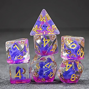 Sage's Portal Animal Familiars Resin DND Dice Set Polyhedral Dice Set for Dungeons and Dragons RPG Pathfinder Tabletop TTRPG (Baby Purple Dragon)
