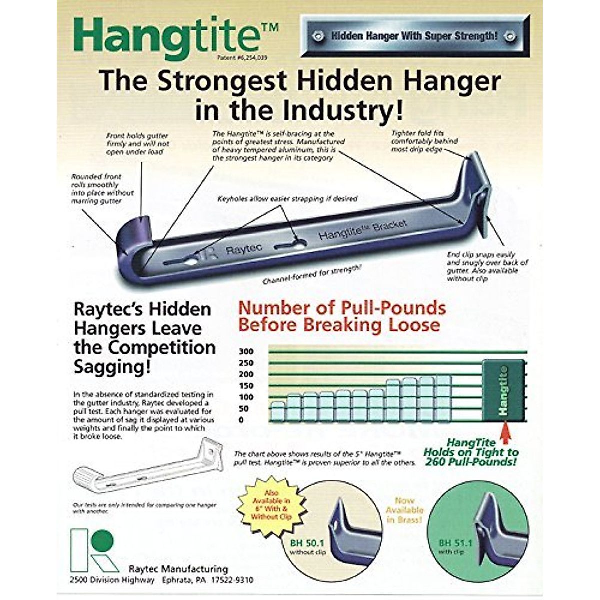 5" Raytec Hangtite Hidden Gutter Hanger Bracket with Clip for K-Style Gutters (50 Pack)