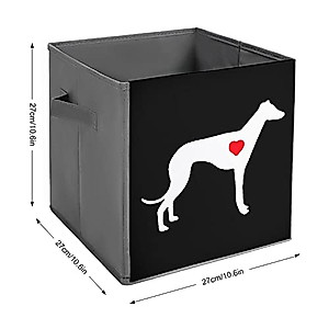Greyhound Dog Heart Foldable Storage Bins Printd Fabric Cube Baskets Boxes with Handles for Clothes Toys, 11x11x11