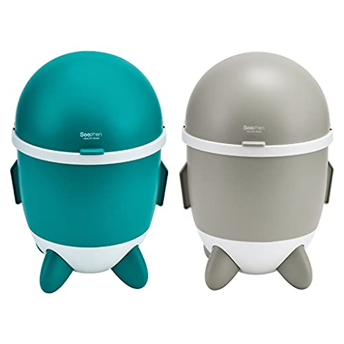 Beerty Trash Can - Creative Rocket Trash Can Household Rubbish Bin Plastic Storage Bins for Kitchen Bathroom Living Room Office Grey, approx.23.5x37cm9.25x14.57in