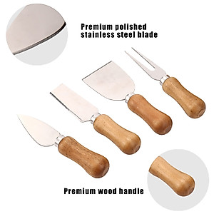 olelo 4 Pieces Cheese Knives Set Includes 4 Stainless Steel Cheese Slicer Cheese Cutter with Wooden Handle & 1 Wooden Magnetic Block Stand…