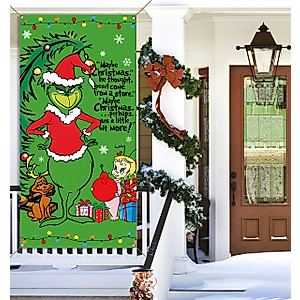 Nepnuser Merry Christmas Door Cover Grinchmas Whoville Xmas Winter Holiday Party Decorations Backdrop Door Hanging Banner