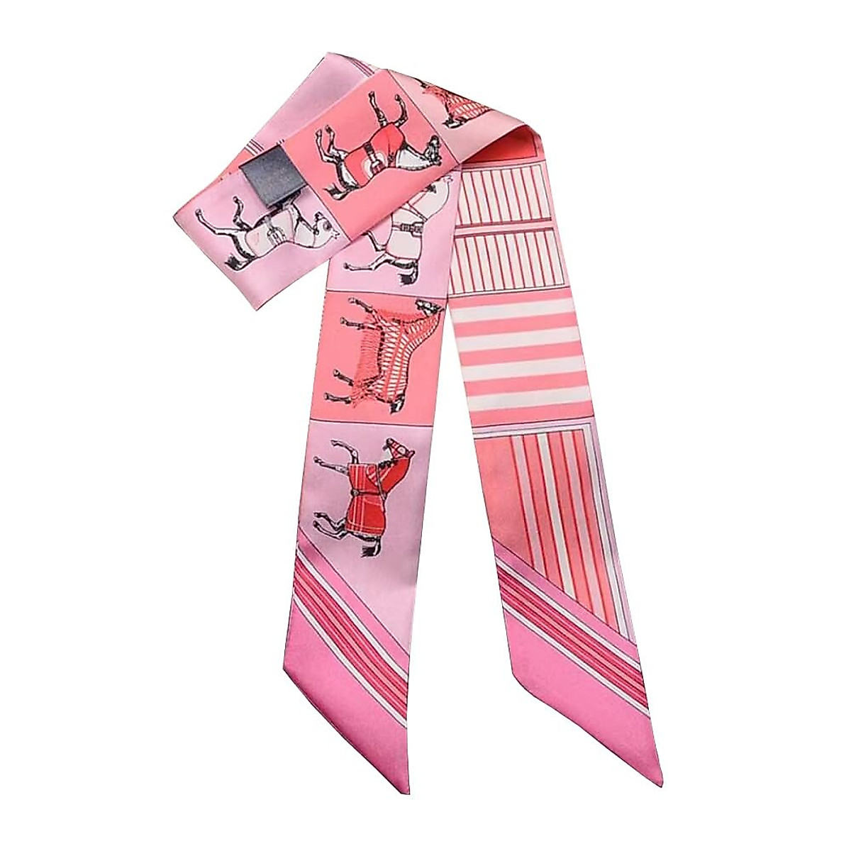 JERLA 100% Mulberry silk Scarf Bag scarf Head Hair Ribbon Handbag Handle wrap Tie Bundle Scarf Neckerchief Scarf for women (Horse pink)