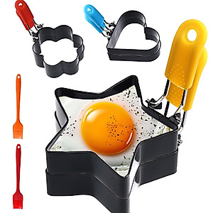 6 Pack Egg Ring,Stainless Steel Egg Rings for Frying,Egg Molds with Anti-scald Handle,Egg Circles Fried Egg Ring Griddle Pancake Shapers with Silicone Oil Brush for Breakfast Sandwiches