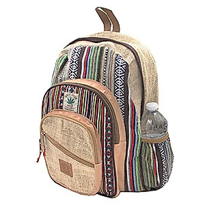 KayJayStyles Natural Handmade Large Multi Pocket Hemp Nepal Backpack