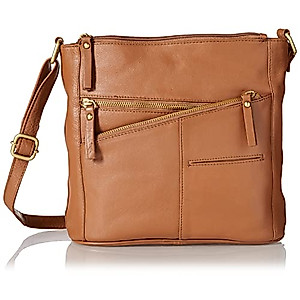 Bueno of California GAL Antique Leather Triple Compartment Shoulder Bag, Cognac