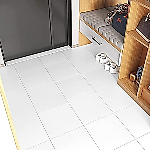FunStick White Floor Tiles Peel and Stick Waterproof 12x12 In 15 Pcs White Vinyl Flooring Peel and Stick Bathroom Floor Tile Stickers Removable Stick on Laminate Linoleum Flooring for Kitchen Basement