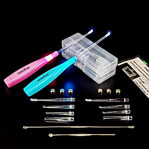 Airgoesin Upgraded 2 Lighted Tonsil Stone Remove Tool Tonsillolith Pick + Irrigation Clean Syringe Fresh Breath Oral Rinse