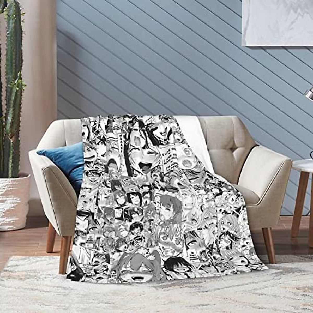 Anime Sexy Waifu Hentai Ahegao Face All Season Fleece Blanket Throw Ultra Soft Flannel Blanket Digital Printed Premium Fluffy Microfiber Fleece