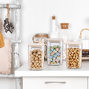 Blushtier 3 Pack Pop Containers 1.7 Qt Food Storage Containers with Lids Airtight One Button Opening Clear Rectangle Kitchen Storage Containers for Pantry Cereal Snack Sugar Coffee