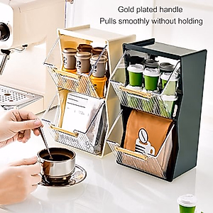 2 Layer Tea Bag Holder, Tea Bag Organizer, Multi Functional Tea Bag Storage Organizer Storage Box for Tea and Coffee Box, Sugar Packets for Kitchen Pantry Cabinets, Countertops