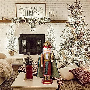 NEROSUN 14 Inch King Wooden Christmas Nutcracker, Traditional Islamic Wooden Nutcracker with Gold Crown Holding a Magic lamp, Festive Muslim Decorations for Shelves and Tables Decor (Red)