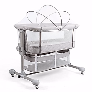 Baby Bassinets Bedside Sleeper, Bedside Crib 3 in 1 Adjustable Travel Baby Bed with Breathable Net and Mattress, Easy Folding Portable Bassinet for Baby