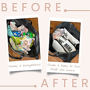 Lucky Love Diaper Bag Organizing Pouches | Set of 4 Including Diaper Clutch | Dry Wet Bag (White & Black)