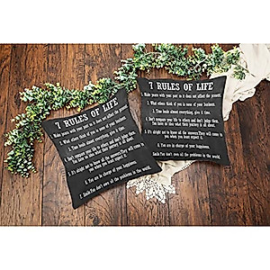 Vosach 7 Rules of Life Outdoor Indoor Pillow Covers, Inspirational Regulations Home Decorative Throw Pillow Case Cushion Cover for Sofa/Bed/Patio/Garden/Balcony,18x18 Inch, 2Pcs, Black