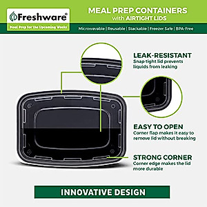 Freshware Meal Prep Containers [50 Pack] 1 Compartment Food Storage Containers with Lids, Bento Box, BPA Free, Stackable, Microwave/Dishwasher/Freezer Safe (16 oz)