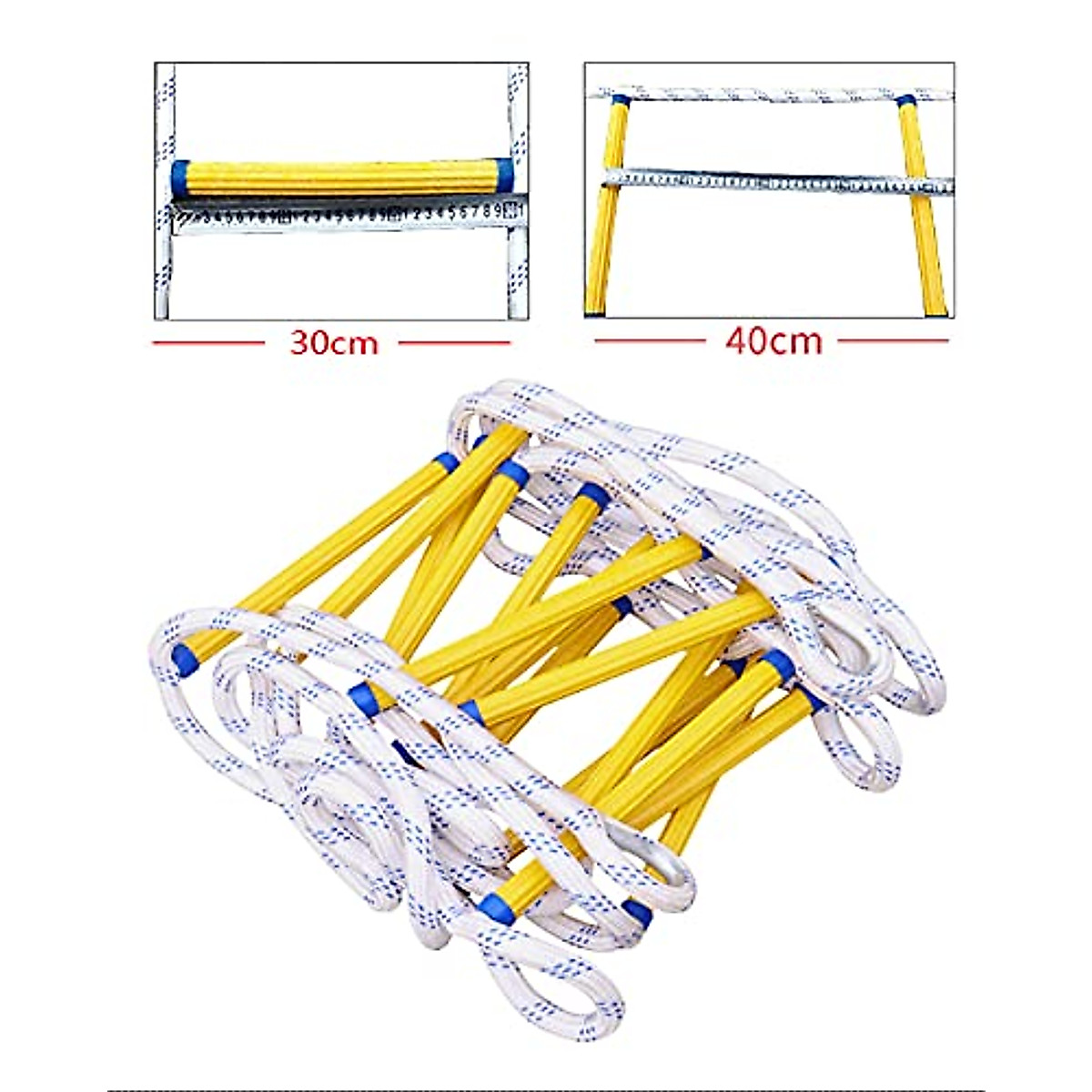 SUTON Emergency Fire Escape Ladder Flame Resistant Safety Rope Ladder with Hooks Fast to Deploy & Easy to Use Compact & Easy to Store Withstand Weight up to 2000 pounds (16ft)