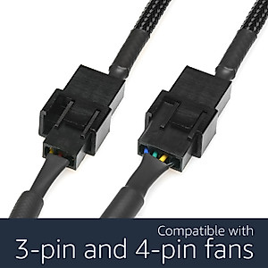 CRJ 4-Pin Molex to 4 PC Fan Power Adapter Cable - 12-inch (30cm), Black Sleeved - Power Up to Four 3-Pin & 4-Pin Computer Fans from an ATX 4-Pin Peripheral Molex Power Connector (12V - Full Speed)